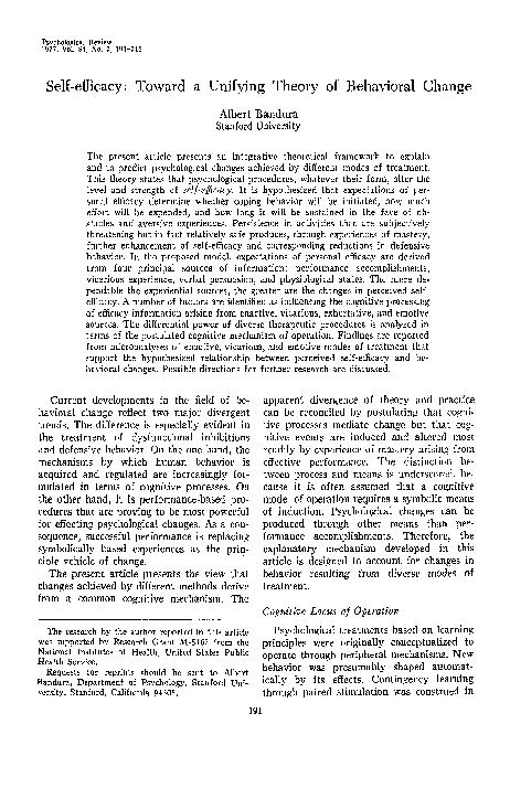 (PDF) Self-efficacy: toward a unifying theory of behavioral change