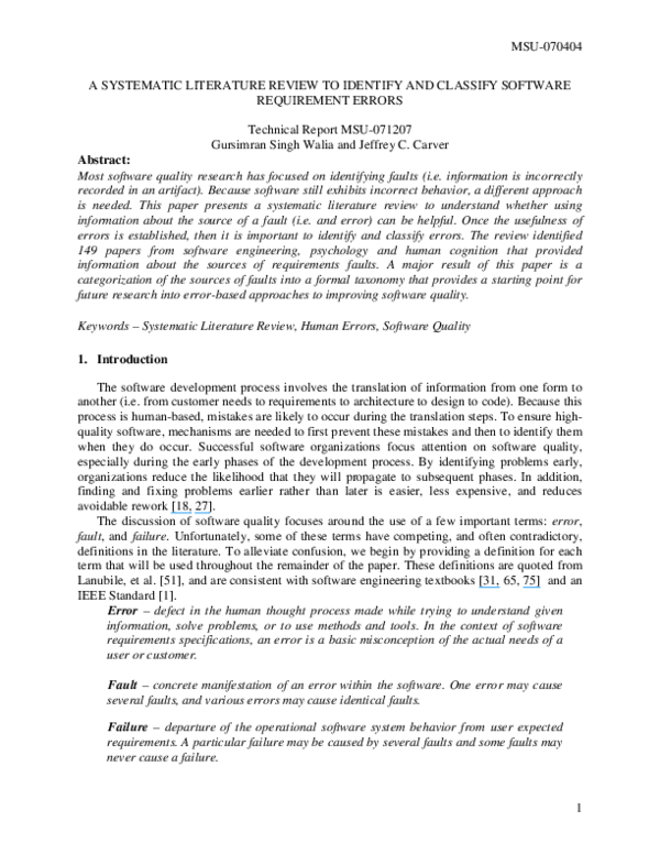 (PDF) A systematic literature review to identify and classify software ...