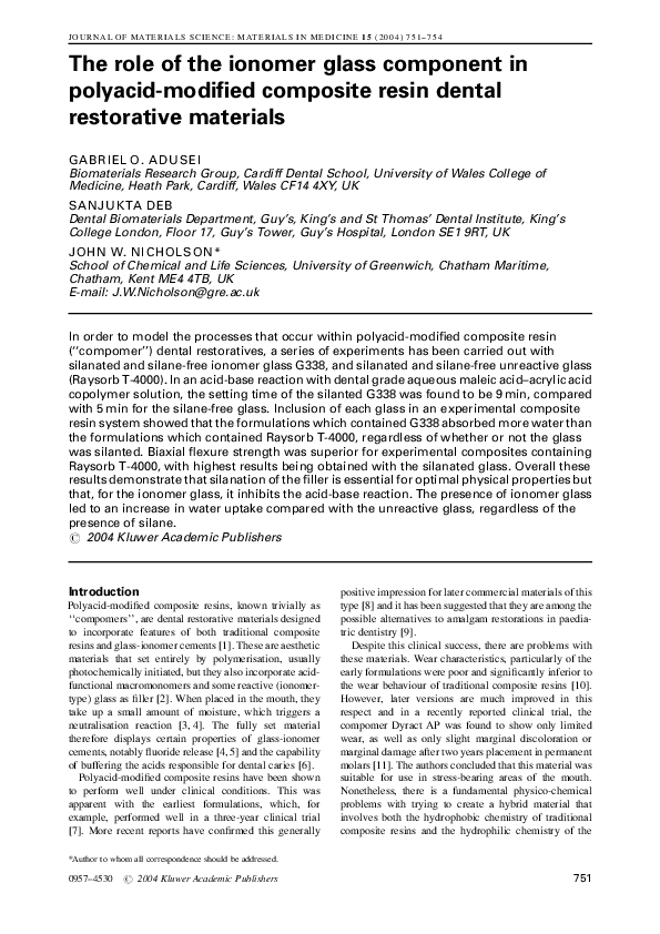 (PDF) The role of the ionomer glass component in polyacid-modified ...