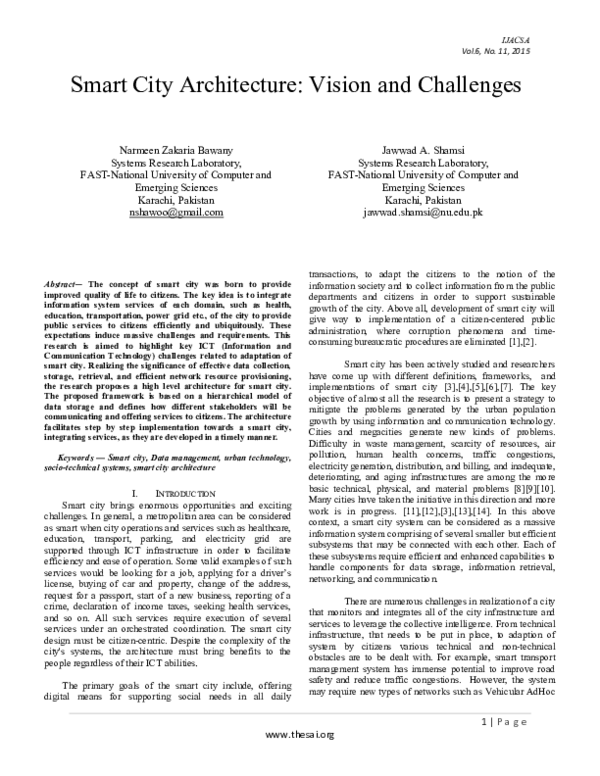 (PDF) Smart City Architecture: Vision and Challenges