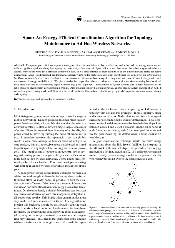 Pdf Span An Energy Efficient Coordination Algorithm For Topology Maintenance In Ad Hoc