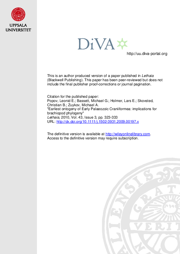 (PDF) Earliest ontogeny of Early Palaeozoic Craniiformea: implications ...