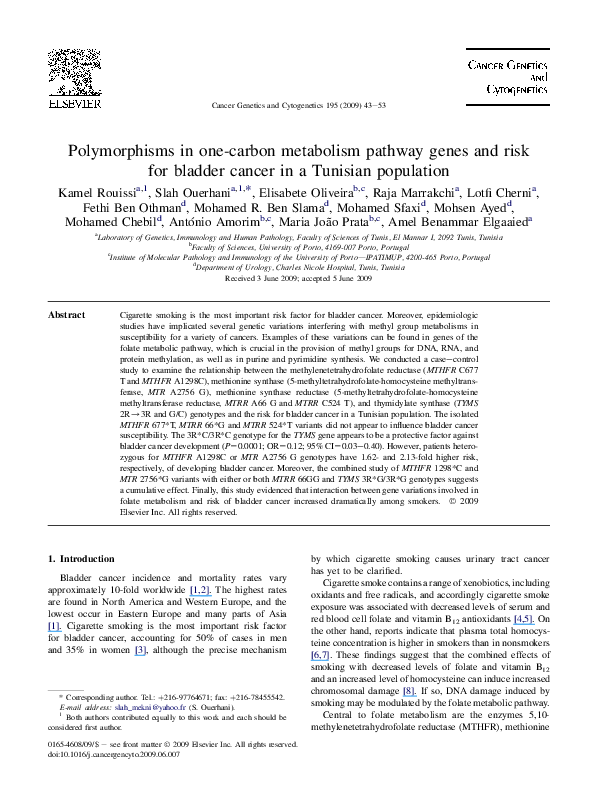 (PDF) Polymorphisms in one-carbon metabolism pathway genes, urinary ...