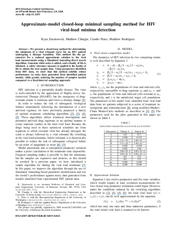(PDF) Approximate-model closed-loop minimal sampling method for HIV viral-load minima detection