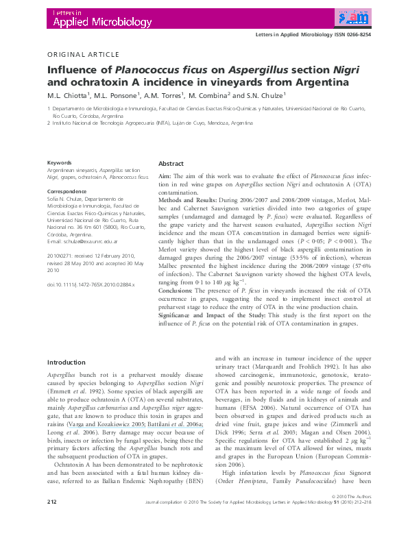 (PDF) Influence of Planococcus ficus on Aspergillus section Nigri and ...
