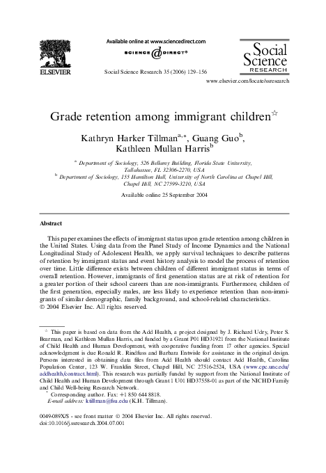 (PDF) Grade retention among immigrant children