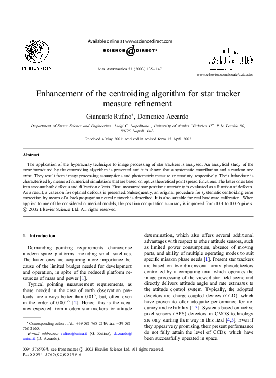 Pdf Enhancement Of The Centroiding Algorithm For Star Tracker Measure