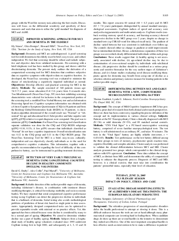 Pdf Improved Screening Approach For Mci And Dementia In The Elderly