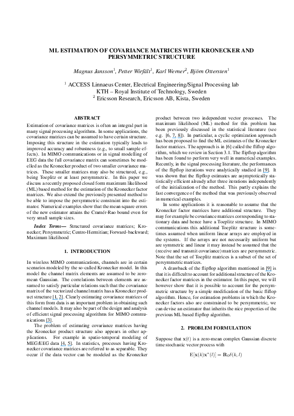 Pdf Ml Estimation Of Covariance Matrices With Kronecker And