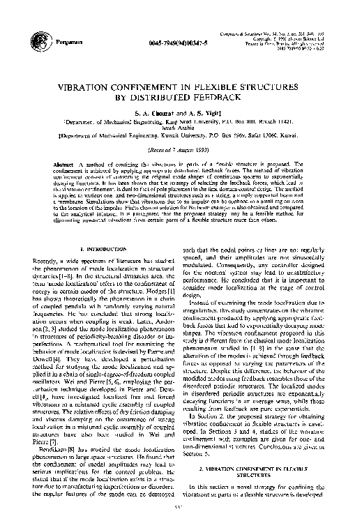 (PDF) Vibration confinement in flexible structures by distributed feedback