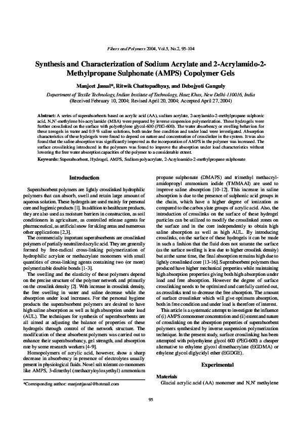 (PDF) Synthesis and characterization of sodium acrylate and 2 ...