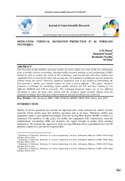 (PDF) Mitigating Vertical Handover Prediction in 4g Wireless Networks