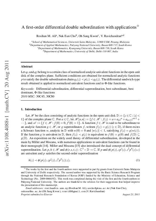 Pdf A First Order Differential Double Subordination With Applications