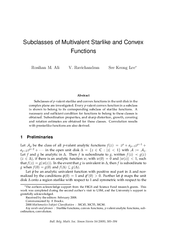 Pdf Subclasses Of Multivalent Starlike And Convex Functions