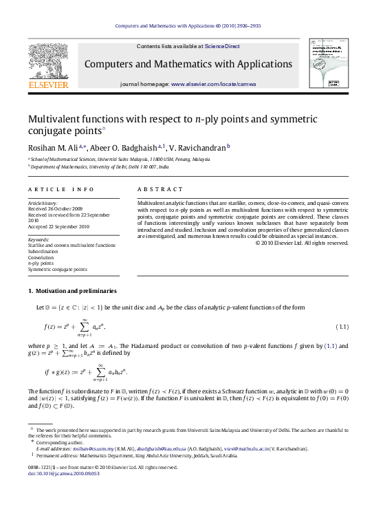 Pdf Multivalent Functions With Respect To N Ply Points And Symmetric Conjugate Points