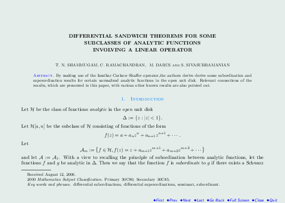 Pdf Differential Sandwich Theorems For Some Subclasses Of Analytic Functions