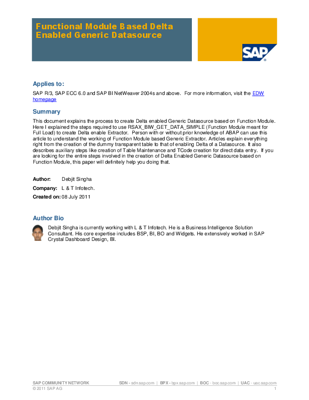 Pdf Sap Community Network Functional Module Based Delta Enabled Generic Datasource