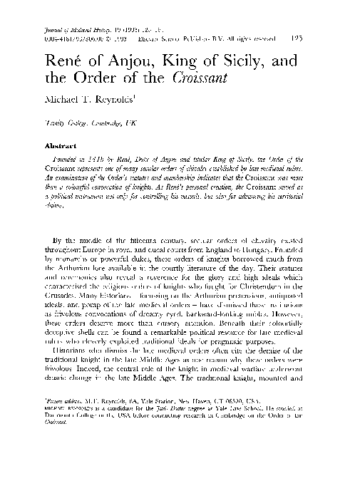 (PDF) René of Anjou, King of Sicily, and the order of the Croissant