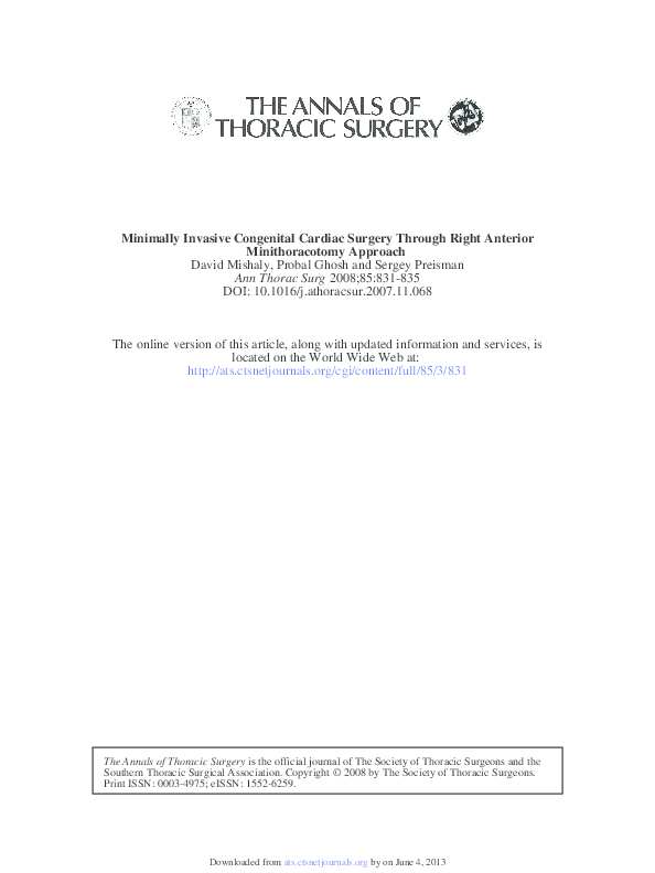 (PDF) Minimally Invasive Congenital Cardiac Surgery Through Right ...