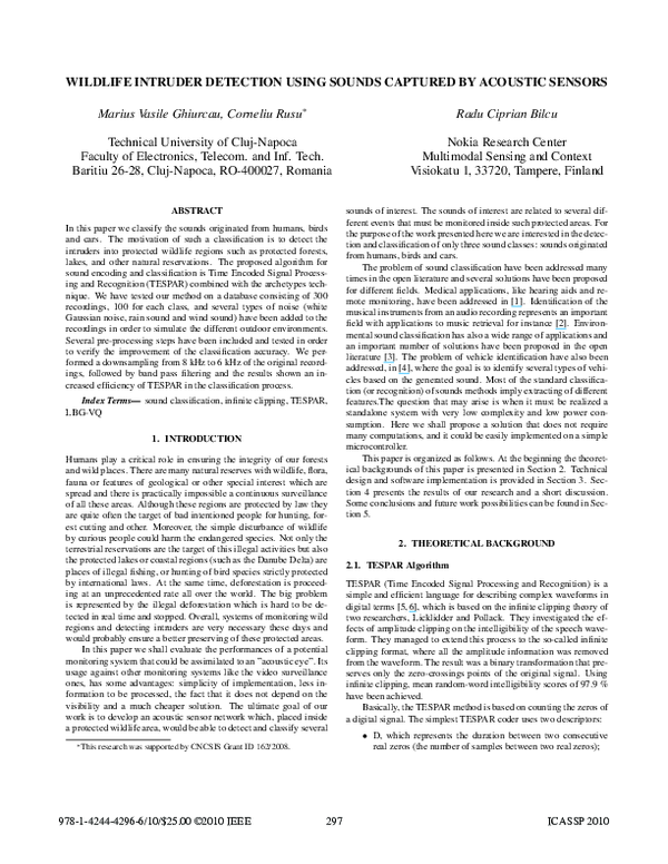 (PDF) Wildlife intruder detection using sounds captured by acoustic sensors
