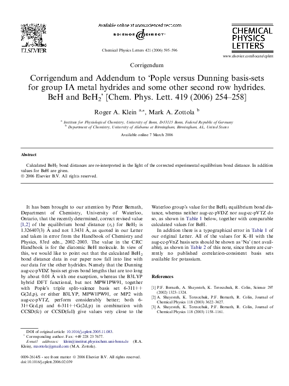 (PDF) Corrigendum and Addendum to ‘Pople versus Dunning basis-sets for ...
