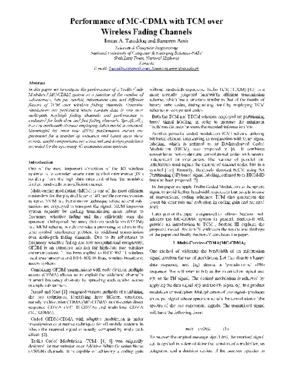 (PDF) Performance of MC-CDMA with TCM over Wireless Fading Channels