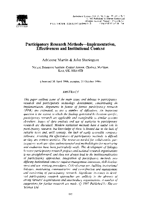 (PDF) Participatory research methods—implementation, effectiveness and ...