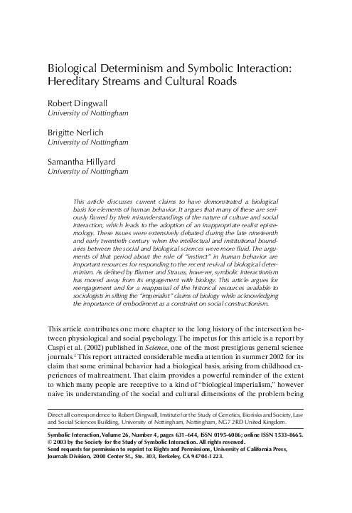 Pdf Biological Determinism And Symbolic Interaction Hereditary Streams And Cultural Roads