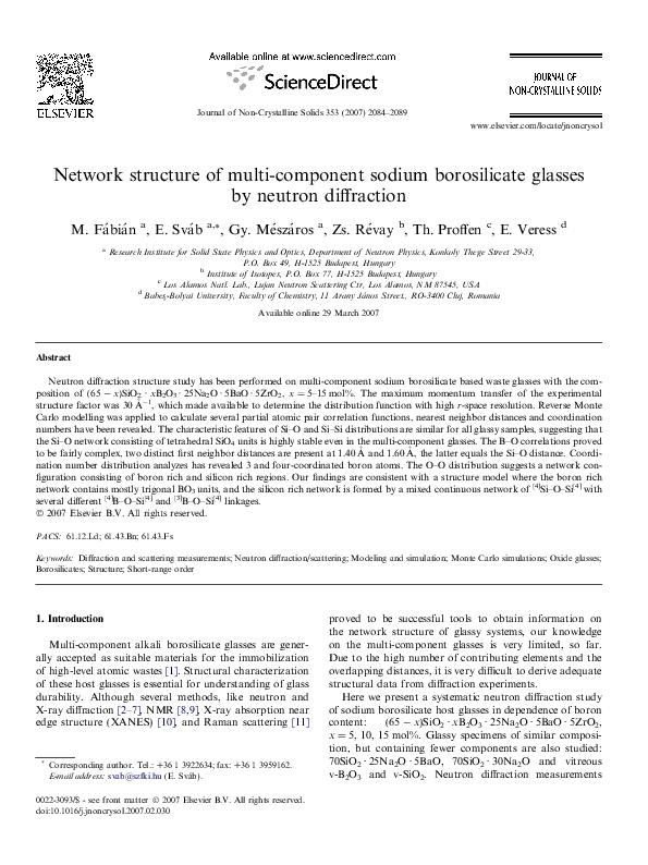 (PDF) Network structure of multi-component sodium borosilicate glasses ...