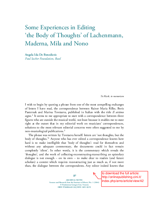 (PDF) Some Experiences in Editing 'the Body of Thoughts' of Lachenmann ...