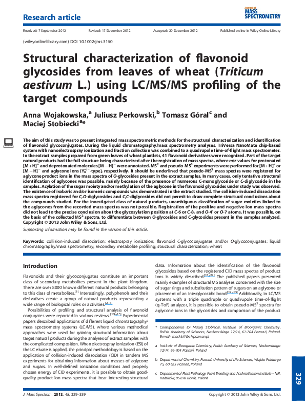 (PDF) Structural characterization of flavonoid glycosides from leaves of wheat (Triticum ...
