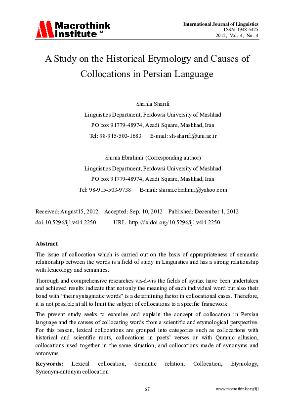 (PDF) A Study on the Historical Etymology and Causes of Collocations in ...