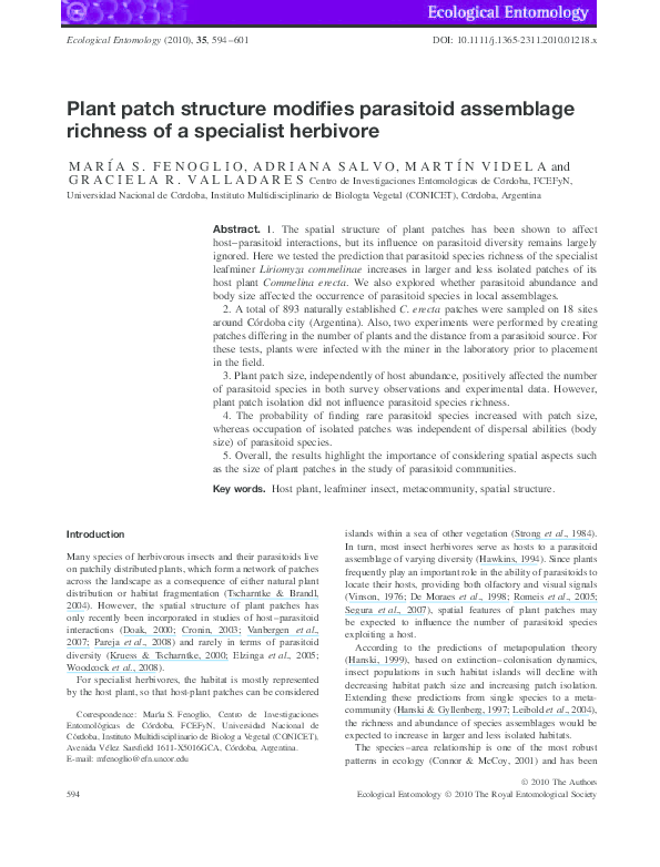 (PDF) Plant patch structure modifies parasitoid assemblage richness of ...