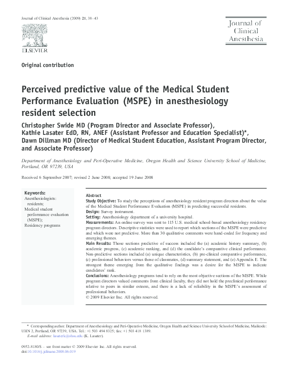 (PDF) Perceived predictive value of the Medical Student Performance ...