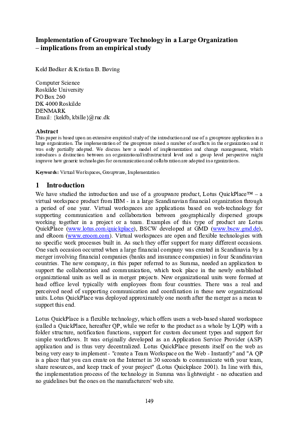 (PDF) Implementation of Groupware Technology In a Large Organization implications From An ...