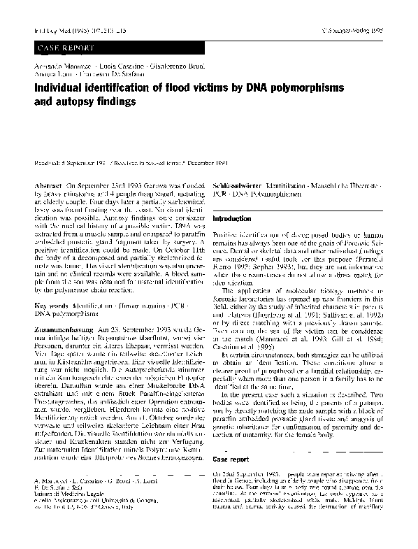 (PDF) Individual identification of flood victims by DNA polymorphisms ...