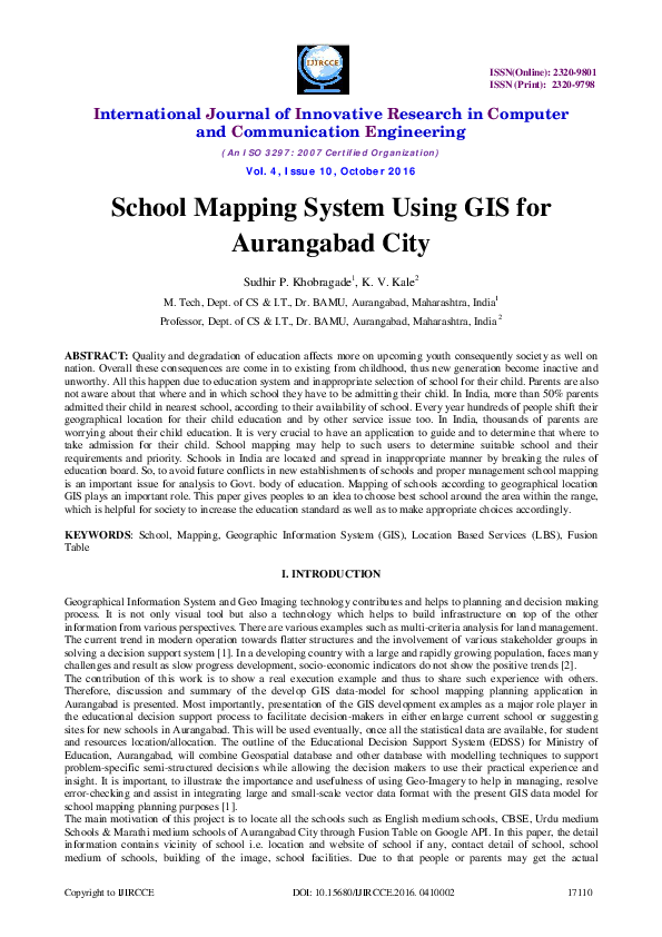 (PDF) School Mapping System Using GIS for Aurangabad City