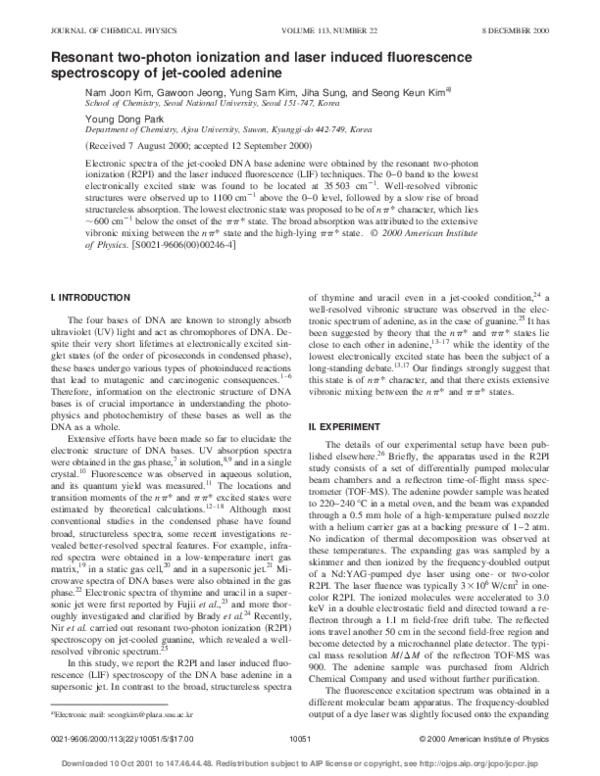 (PDF) Resonant two-photon ionization and laser induced fluorescence spectroscopy of jet-cooled ...