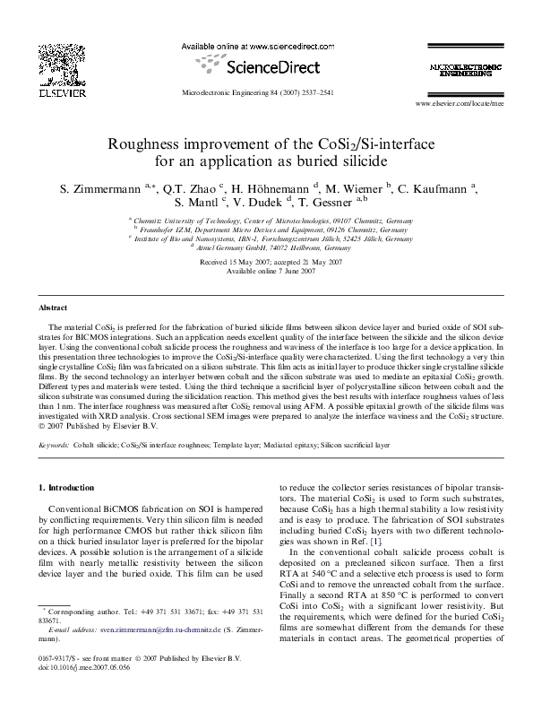 (PDF) Roughness improvement of the CoSi 2/Si-interface for an ...