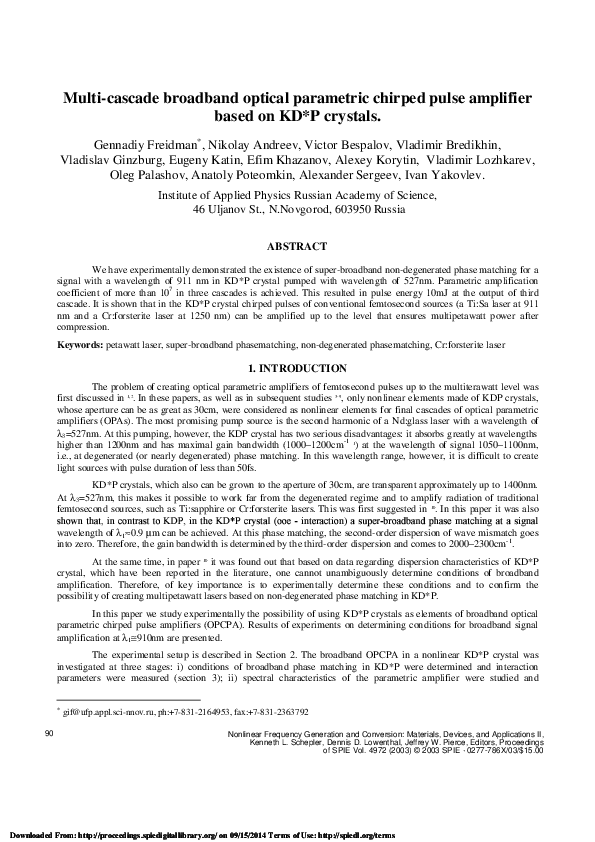 (PDF) Multi-cascade non-degenerated optical parametric chirped-pulse amplifier based on KD*P ...