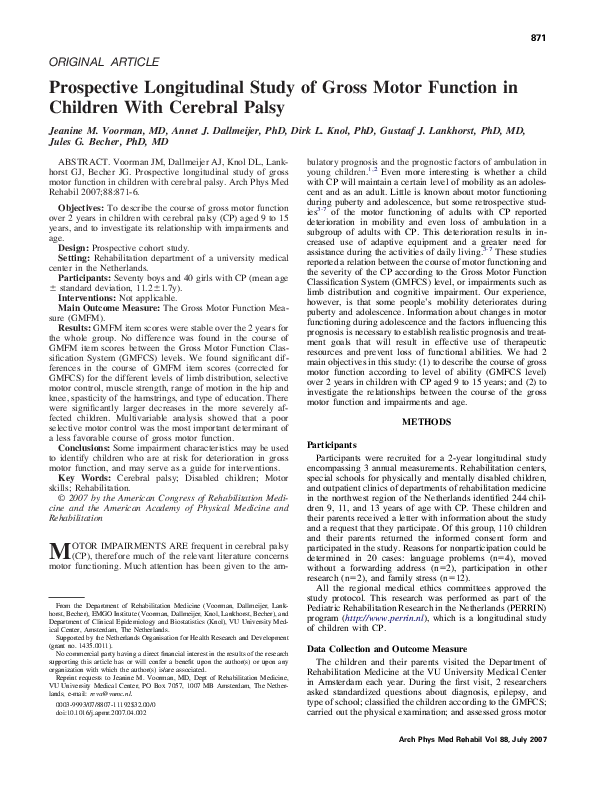 (PDF) Prospective Longitudinal Study of Gross Motor Function in ...