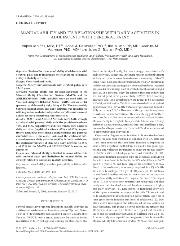 (PDF) Manual ability and its relationship with daily activities in ...