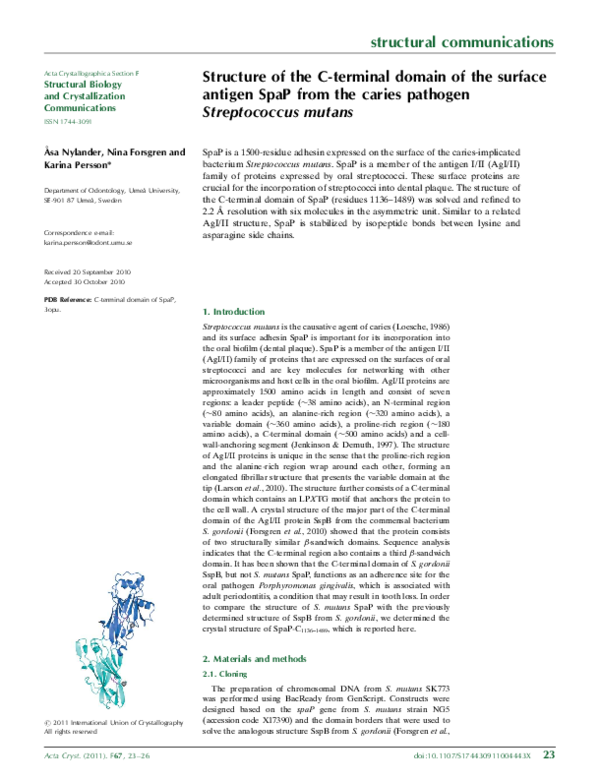 (PDF) Structure of the C-terminal domain of the surface antigen SpaP ...