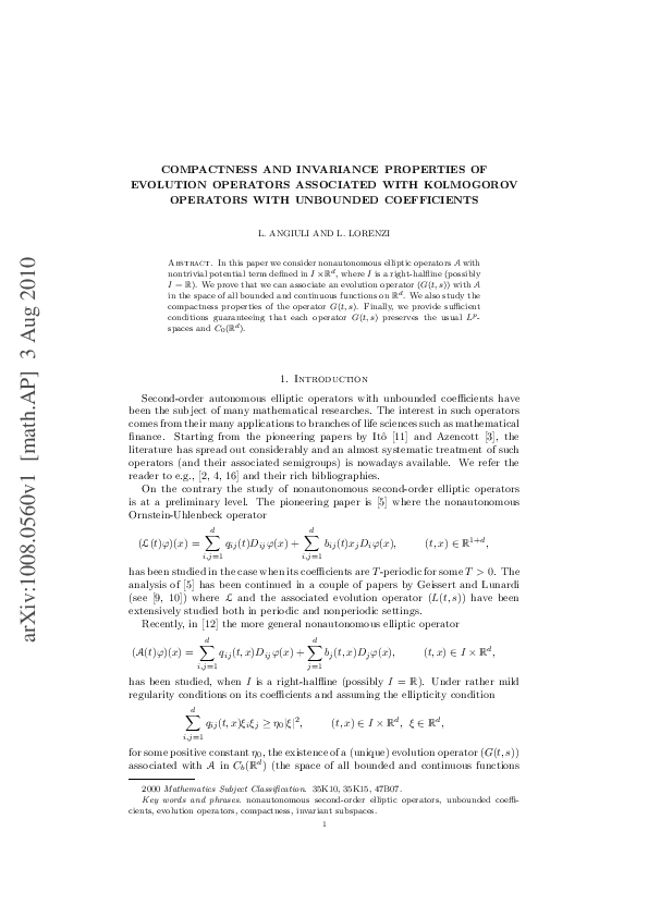 (PDF) Compactness and invariance properties of evolution operators associated with Kolmogorov ...