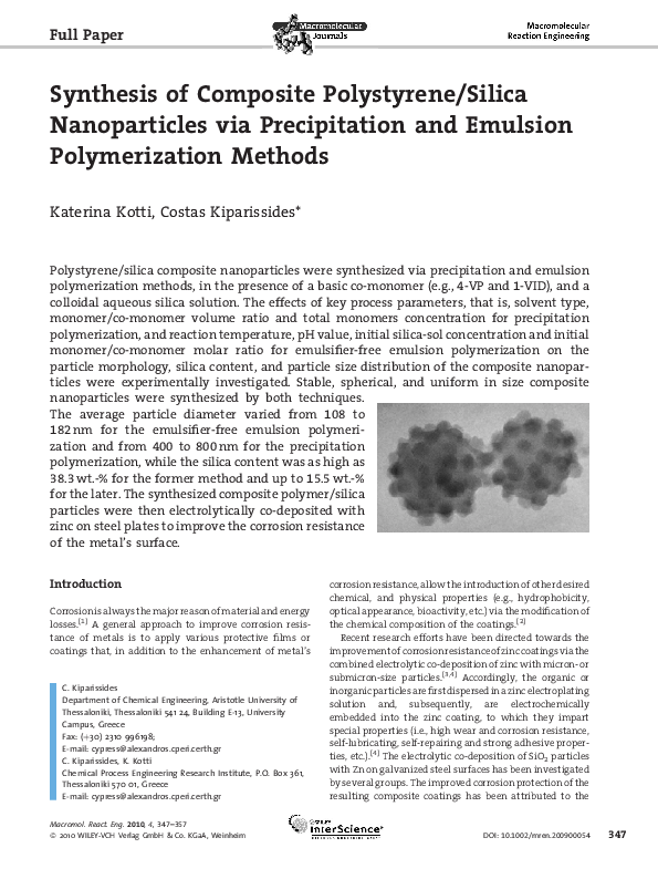(PDF) Synthesis of Composite Polystyrene/Silica Nanoparticles via ...
