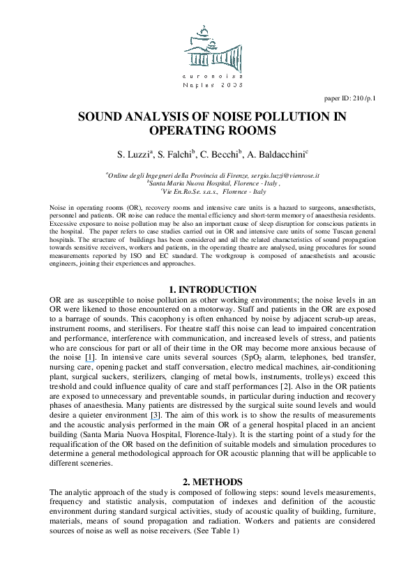 (PDF) Sound Analysis of Noise Pollution in Operating Rooms