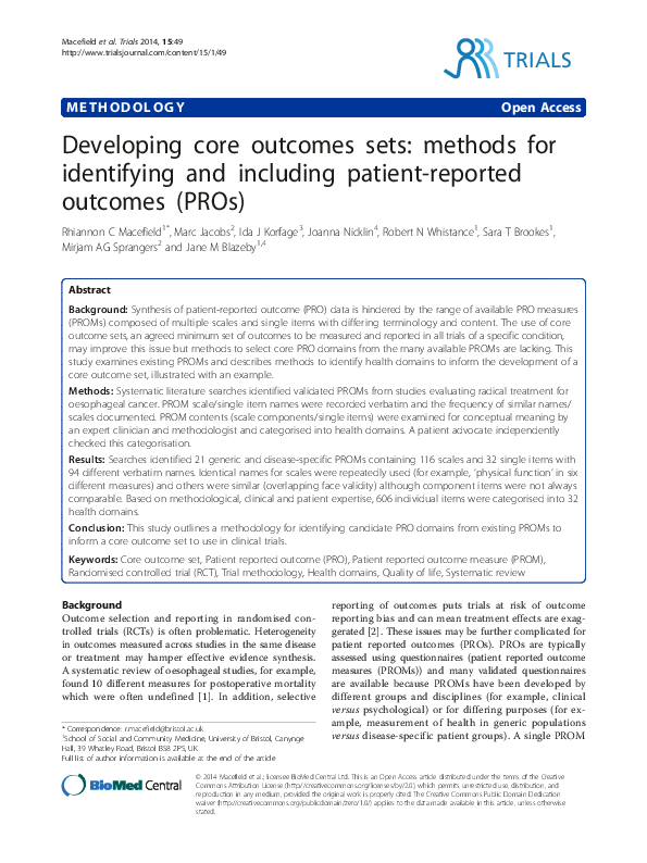 (PDF) Developing core outcomes sets: methods for identifying and ...