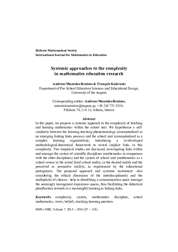 (PDF) Systemic approaches to the complexity in mathematics education ...