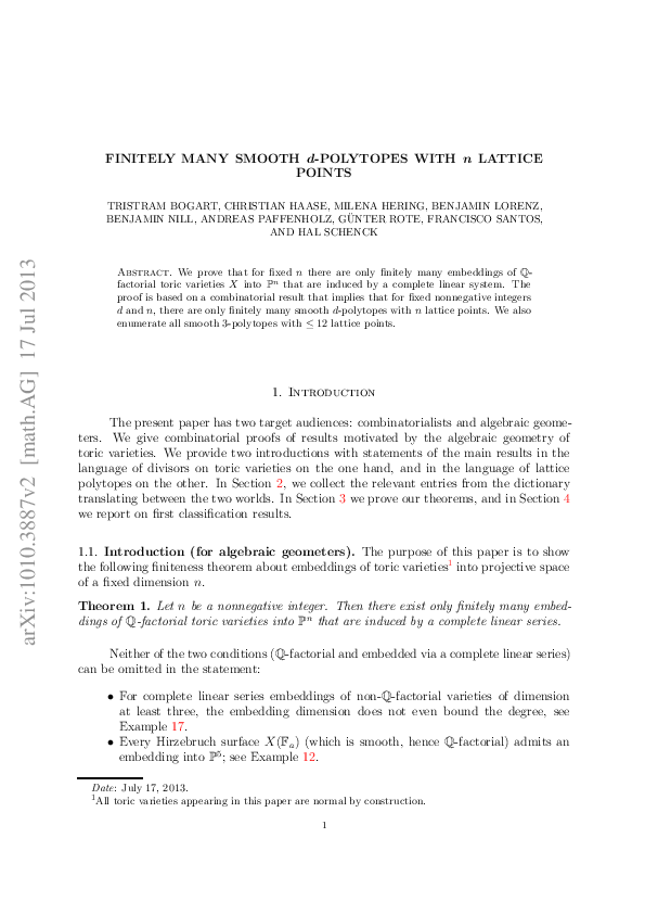 (PDF) Few smooth d-polytopes with N lattice points