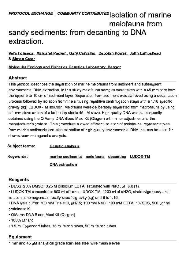 (PDF) Isolation of marine meiofauna from sandy sediments: from ...